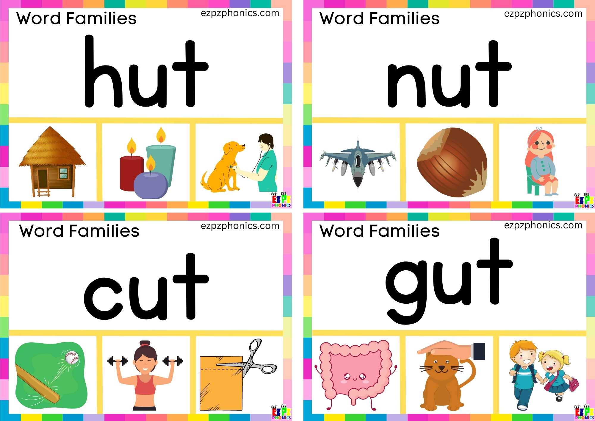 Read the word and clip the correct image Clip cards for Word Family ut group 1 - ezpzphonics.com